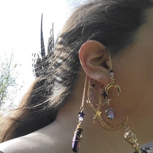 Luna Moth Ear Cuff With Blue Quartz, No Piercing Earrings, Fantasy Ear ...