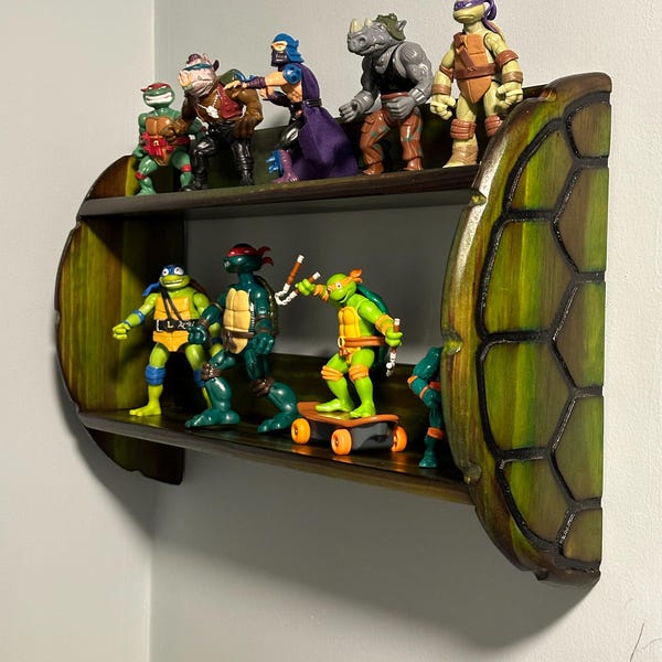 Ninja Turtle Shelf, Funko Pop Display Handcrafted Wood TMNT Storage ...