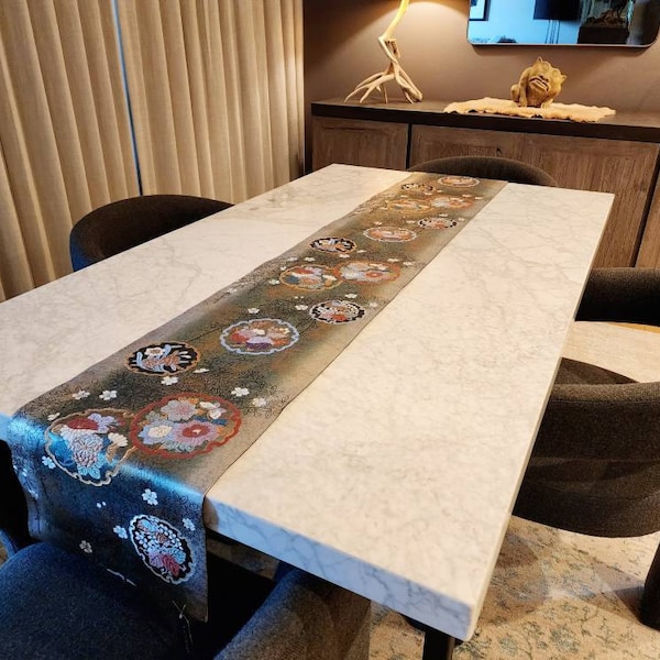 Japanese Obi Embroidered Artwork, Horizontal Textile Wall Art, Japanese ...