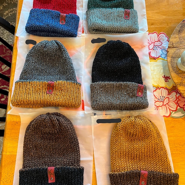 Mens Reversible Knit Beanie: Double Layer Winter Hat, Teen or Adult ...