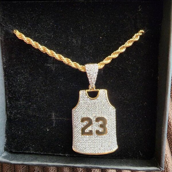 18k Gold CZ Diamond Number 23 Basketball Jersey Hiphop Pendant Necklace ...