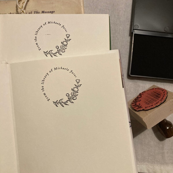 Flower Library Stamp: Custom Ex Libris, Reclaimed Oak - Etsy