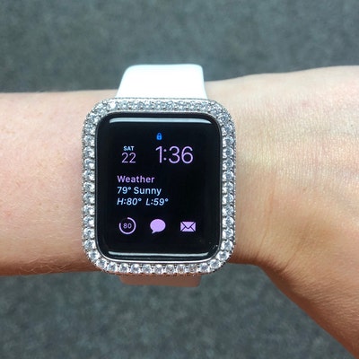Custom Apple Watch Cover Silver Lab Diamond Bezel, Metal Apple Watch ...