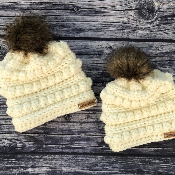 KIDS Bobble Toboggan PATTERN// Children's Hat Pattern, Crochet Hat ...