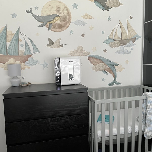 STARDUST Stars and Moon Wall Decal / Whales Animals Set / Nursery Art ...