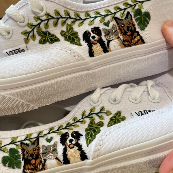 Wedding Vans, White Primrose Embroidered Vans Custom, Blue Flower ...