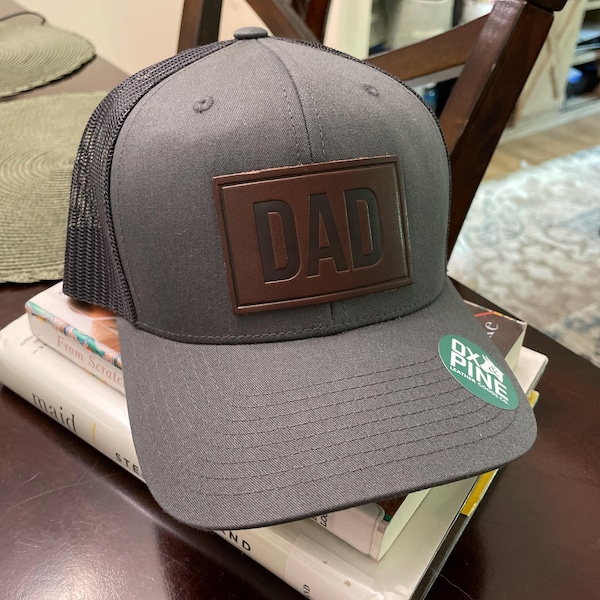 Dad Stamp Hat | Leather Patch Trucker Style Hats | Gift for Dad ...