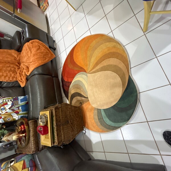 Retro Sunset Swirl Round Rug/ Antique Circle Carpet/ Bohemian Round ...