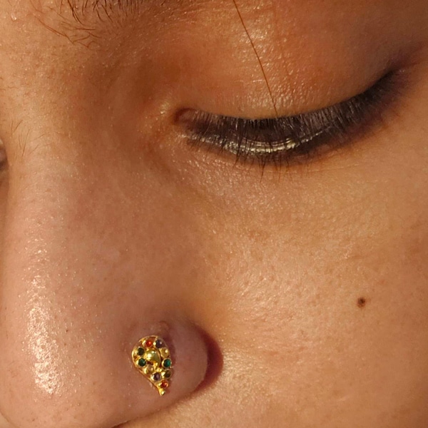 Indian Nose Stud 18k Solid Gold Nose Stud Ring Handmade Nose Piercing ...