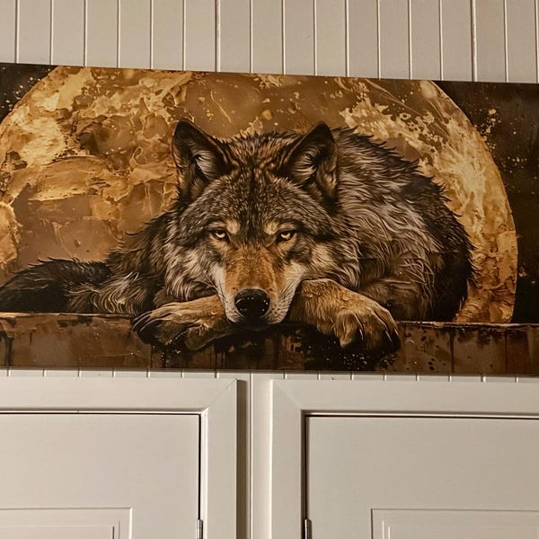 Wolf on Moon Background Abstract Canvas Print, First Nations Wall Art ...