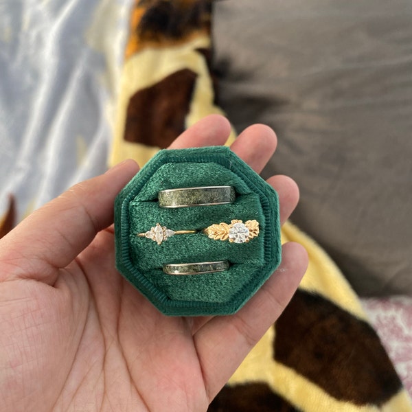 7 Colors Luxury Handmade Keepsake Octagon Shape Velvet 3 Slots Ring Box ...