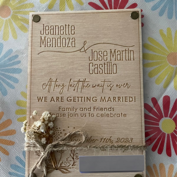 Rustic Wooden Wedding Invitations - Custom Engraved With Jute, Metal ...