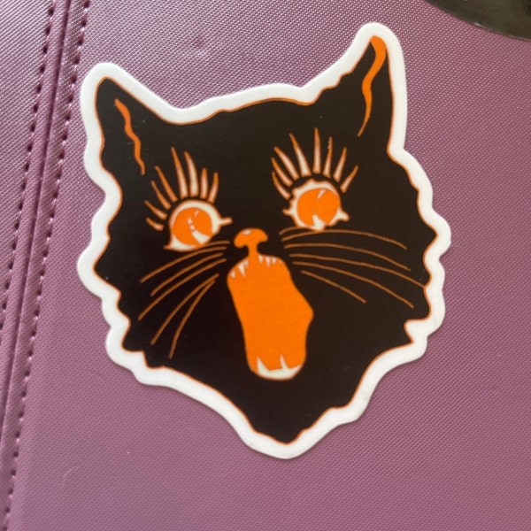 Retro Scaredy Cat Sticker (black + Orange) | Vinyl Decal | Holographic ...