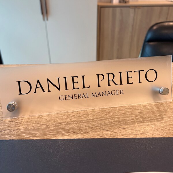 Standing Acrylic Name Plate - 10x2.75" Clear Script Executive Desk CEO ...