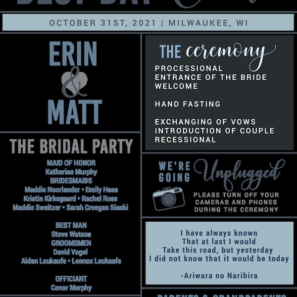 Printable Infographic Wedding Program, Best Day Ever Ceremony Program ...