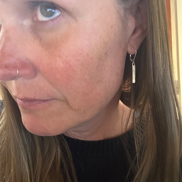 Minimalist Rectangle Drop Earrings, Hammered Silver Nickel Free Bar ...