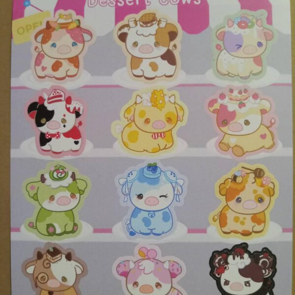 Ice Cream Cow Sticker Set Ver 2, Cute Cow Sticker Bundle, Rainbow Cow ...