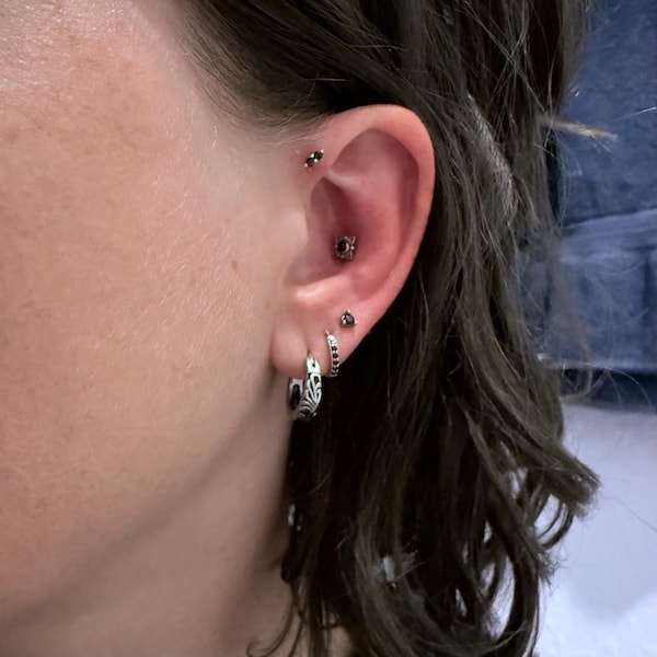 Tiny Flower Rook Hoop Earring • Flower Helix Hoop • Rook Earring ...