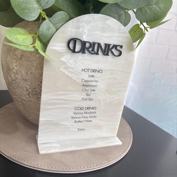 A6/A5 Arch Drinks Menu, Cream Beige Marble Acrylic Menu, UV Printed ...