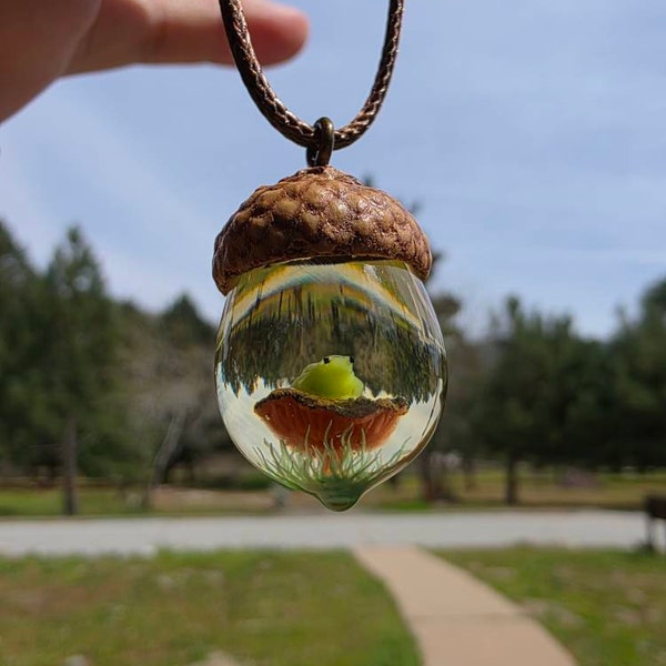 Acorn Necklace With Mushroom Frog, Resin Jewelry, Acorn Pendant, Wood ...