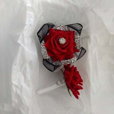 BOXED Romantic Red Velvet Rose With Rhinestone Button - Etsy