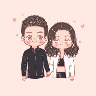Custom Cute Chibi Portrait Couple Cartoon Art Illustration Commission ...