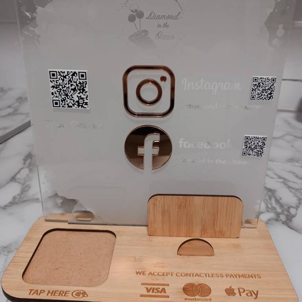 Frosted Social Media & Square Reader Holder Stand (acrylic and Wood ...