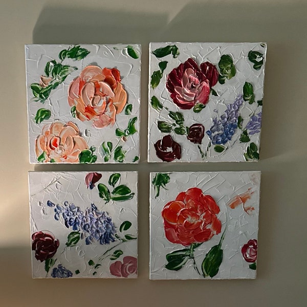 Flower Sculpture Painting Roses 3D Painting Floral Painting 3D Wall Art ...