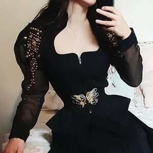 Vintage Gibi Roma Slinky Black Floral Pleated Mid Length Dress | Etsy