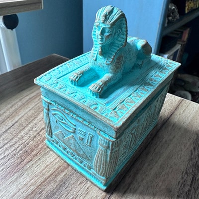 Egyptian Sphinx Treasure Box Patina Lion Pyramids of Giza Made in Egypt ...