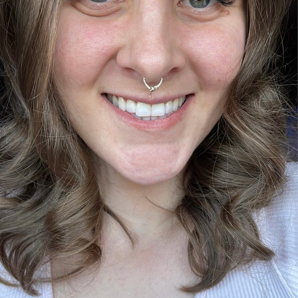 14K Solid Gold Diamond Snake Daith Piercing for Her, Gold Snake Septum ...