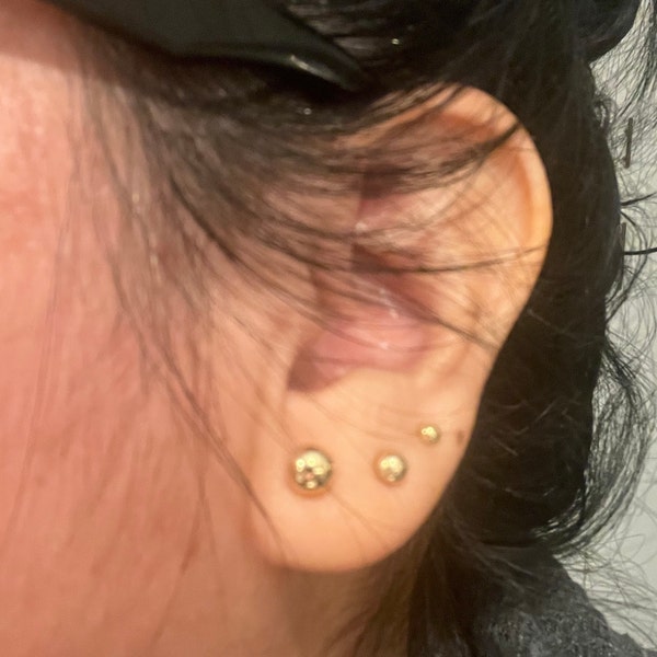 14K Yellow Gold Ball Push Back Studs- Tiny Earring Stud- Dainty Ball ...