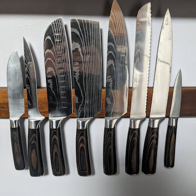 Stunning 8-piece Crimson Red Kitchen Knife Set With Damascus Pattern ...