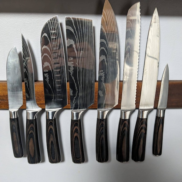 Complete 8-piece Kitchen Knife Set With Damascus Pattern - Japanese ...