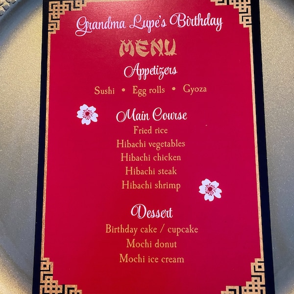 Personalized Printed Chinese Asian Menu - ANY Wording - Chinese Lantern ...