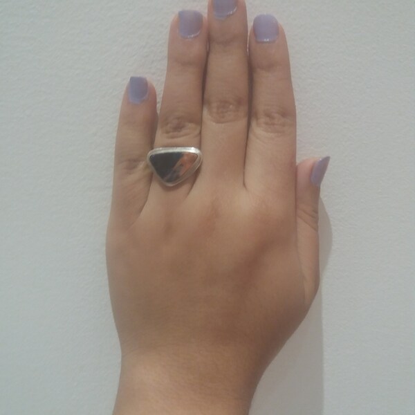 Topsy Long Oval Brass Statement Ring With Amethyst Cabochon Gemstone Re ...