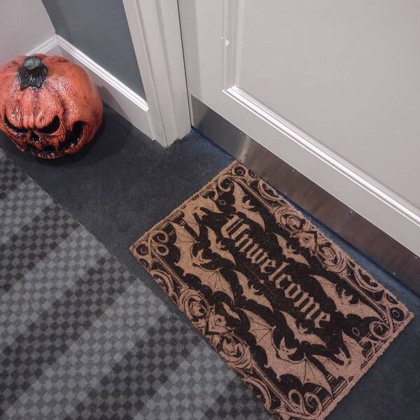 Unwelcome Bat Coir Doormat, Halloween Decor - Etsy