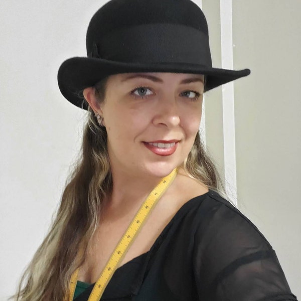 Bowler Hat in Black Felt - Classic Derby Style - Modern Handmade Formal ...