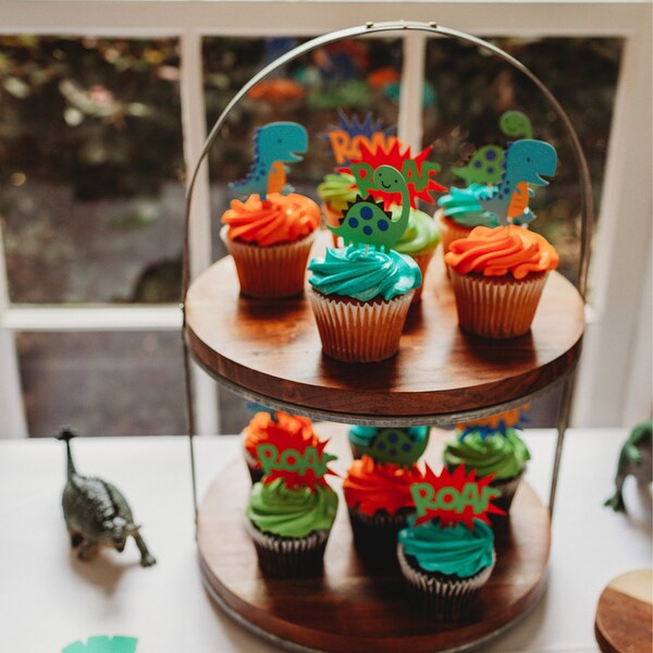Dinosaur Cupcake Toppers, Blue Dinosaur, Green Dinosaur, Roar, Volcano ...