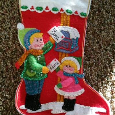 Vintage Bucilla Felt Sequin Christmas Stocking Singing Santa Carols ...