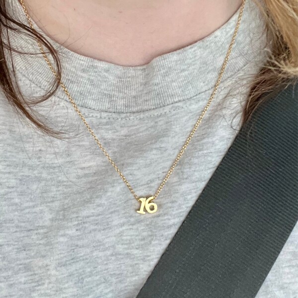 Gold Number Necklace, Sterling Silver, Gold Necklace, Personalized ...