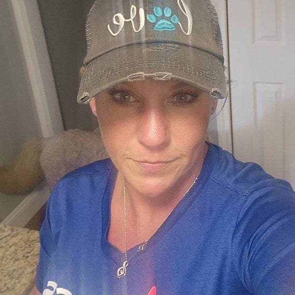Love Paw Print Hat | Distressed Baseball Cap OR Ponytail Hat | Dog Mom ...