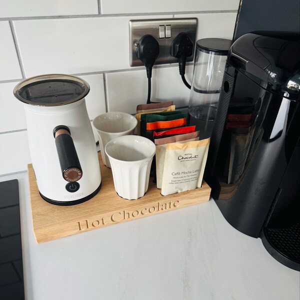 Personalised Oak Hot Chocolate Storage Board, Handmade Velvetiser ...