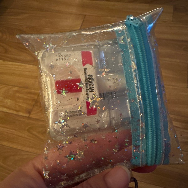 Clear Coin Pouch Holographic Glitter Stars, Black or White Zipper Small ...