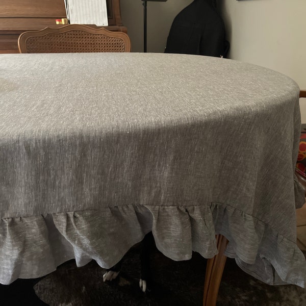 Linen Ruffle Tablecloth. Washed Soft Linen Table Cloth. Natural ...