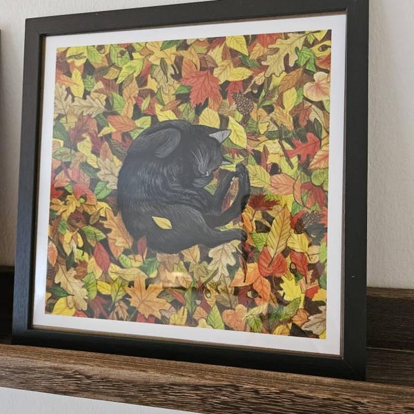 Flower Cat Nap Gouache Art Mini Print 8.5" X 8.5", Cat Painting, Wall ...