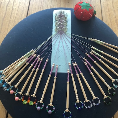Bobbin Lace Kit With Spangled Bobbins, Beginner Bobbin Lace Set Up ...