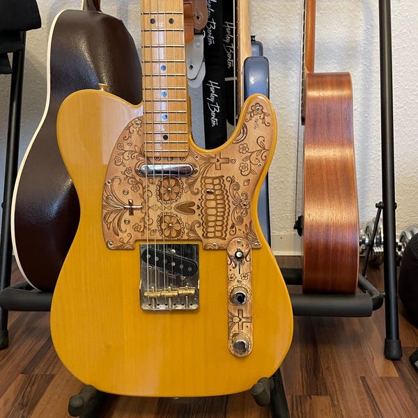 Engraved Telecaster Pickguard & Control Plate Hand Painted + Gilded ...