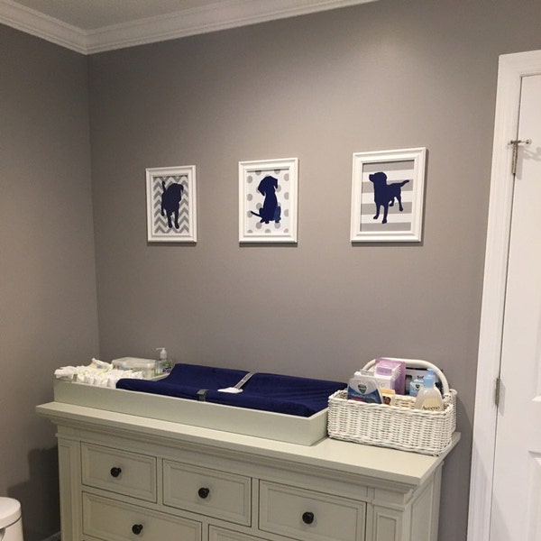 Navy Grey Nursery Decor Puppy Dog Nursery Art Set of 3 Prints Baby Boy ...