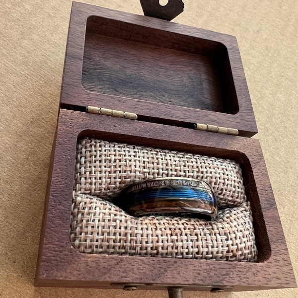 Fishing Wedding Band With Antler and Charred Whiskey Barrel Wood, Blue ...